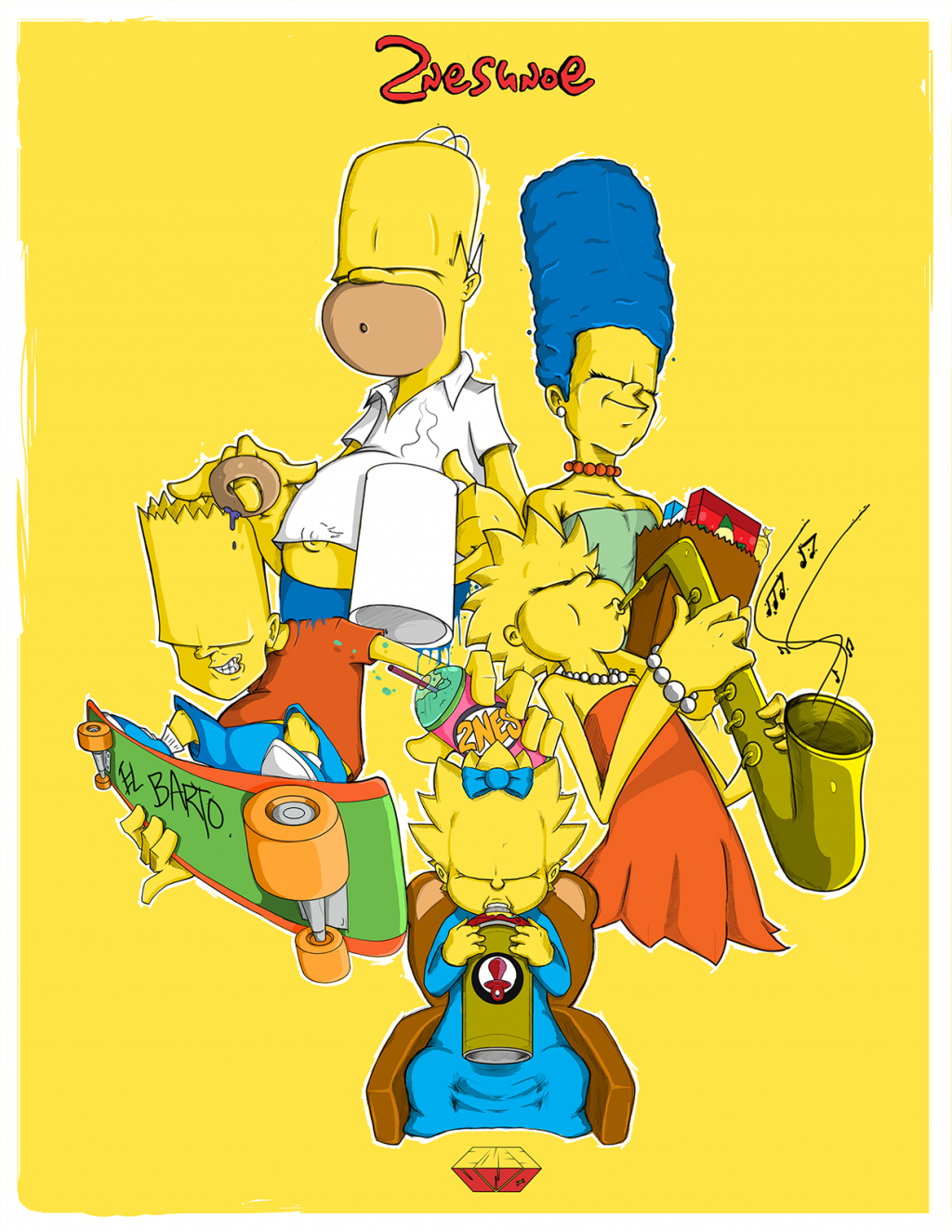Illustrations de la famille Simpsons par 2NES UNOe.